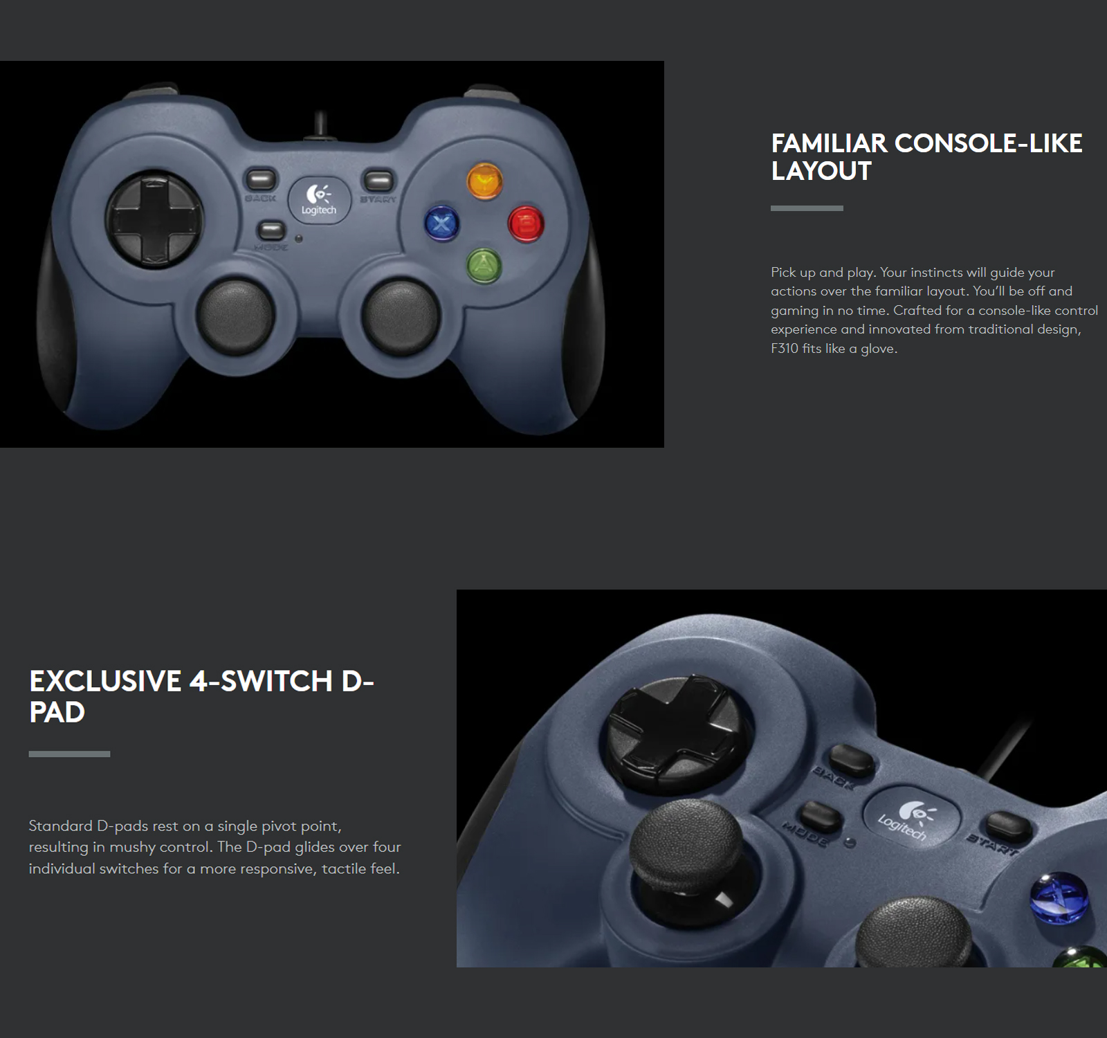 Logitech F310 Wired Gamepad Controller Console Like Layout 4 Switch D