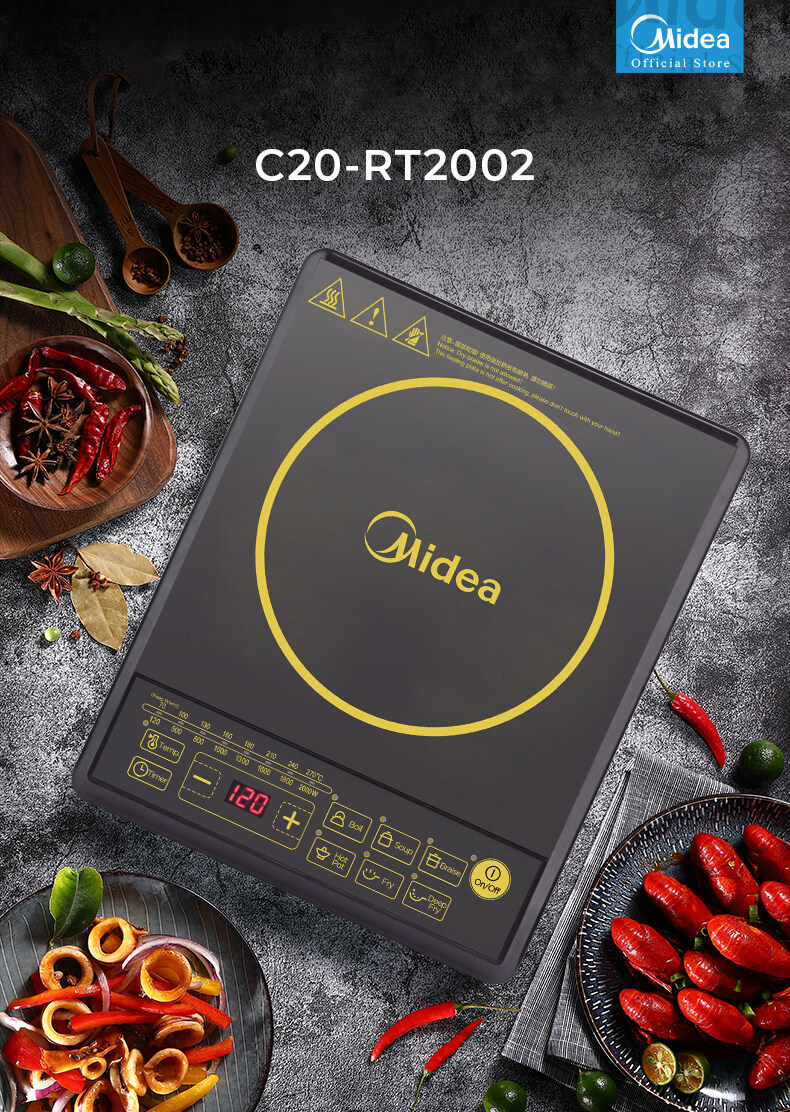 Midea C20-RT2002 2000W Glass Panel Induction Cooker With Touch Control ...