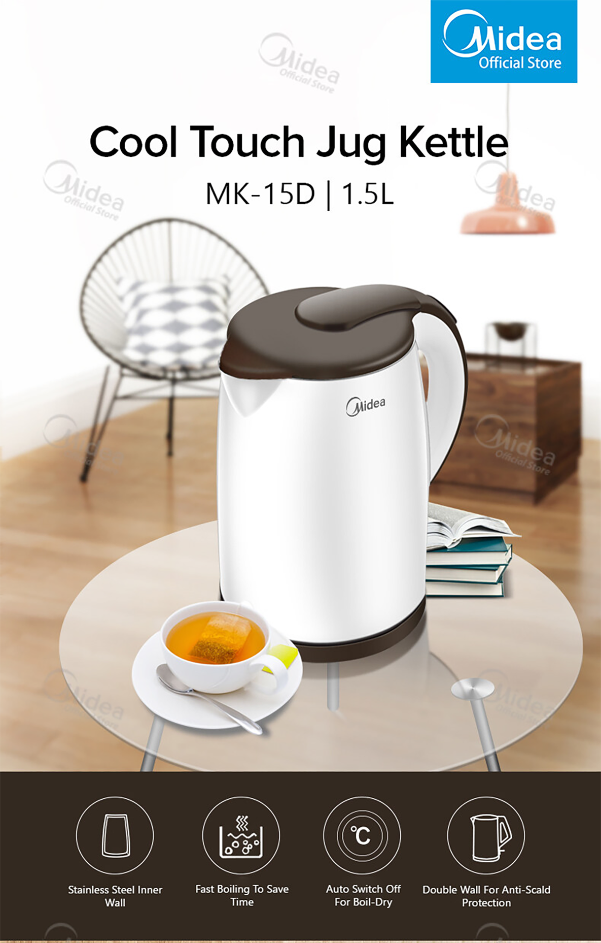 Midea MK-15D 1.5L Stainless Steel & Cool Touch Jug Kettle | Shopee Malaysia