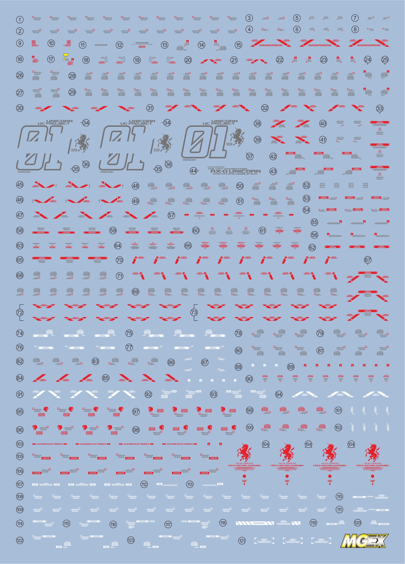 (Evo Monster) Waterslide Decal - MGEX 1/100 RX-0 Unicorn Ver Ka (Fluo)(2 pieces) Model Kit Water ...