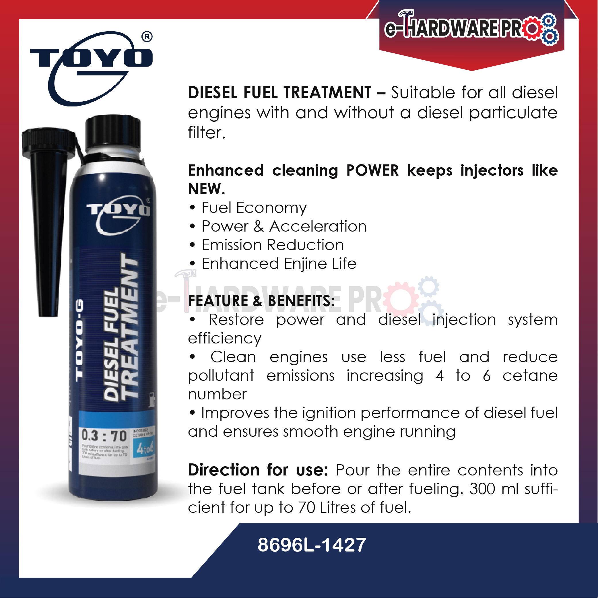 Toyo-G Diesel Fuel Treatment (300ml) Diesel Injector Cleaner Diesel ...