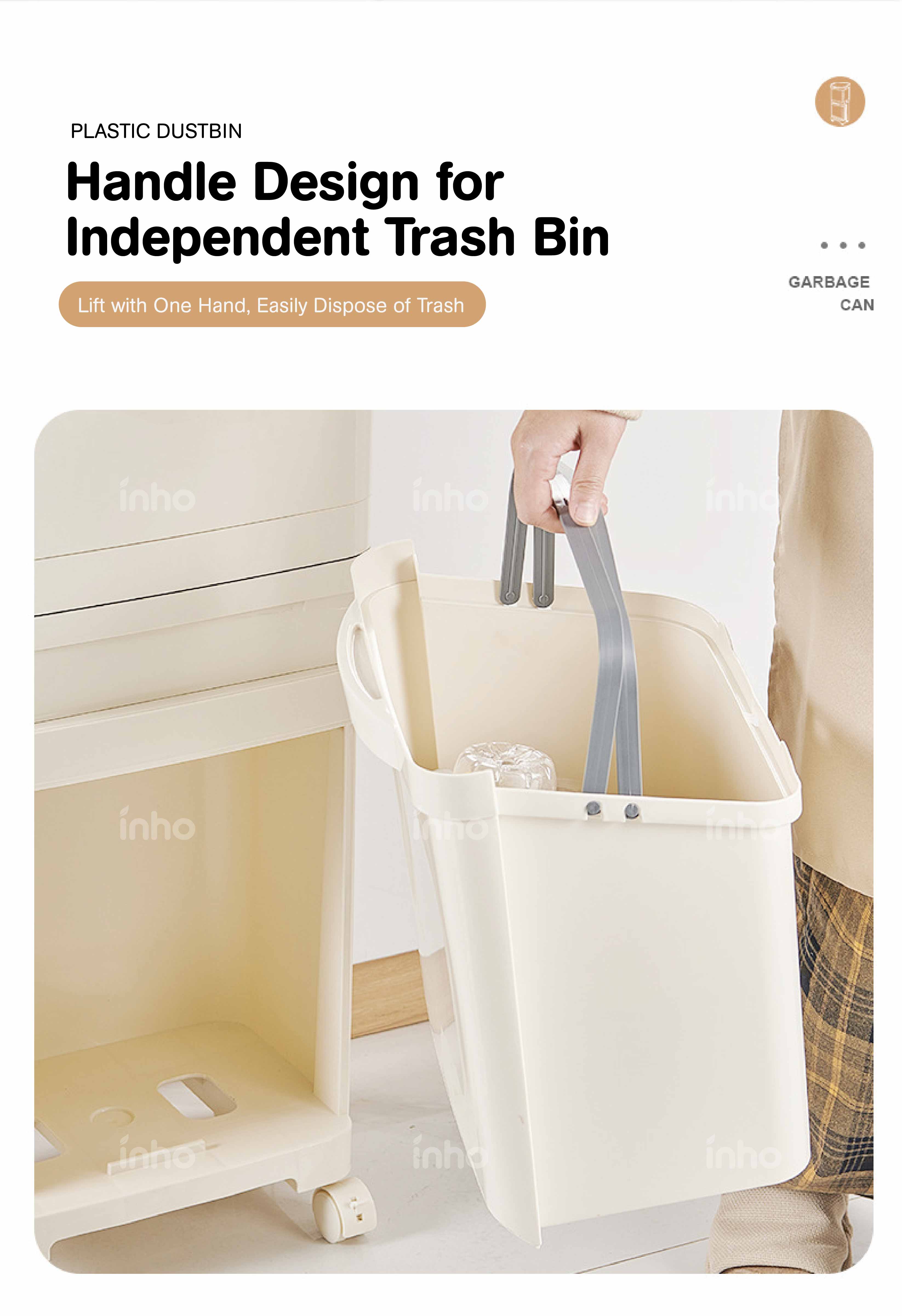INHO 42/50L Large Movable Household Sorting Trash Plastic With Wheels ...