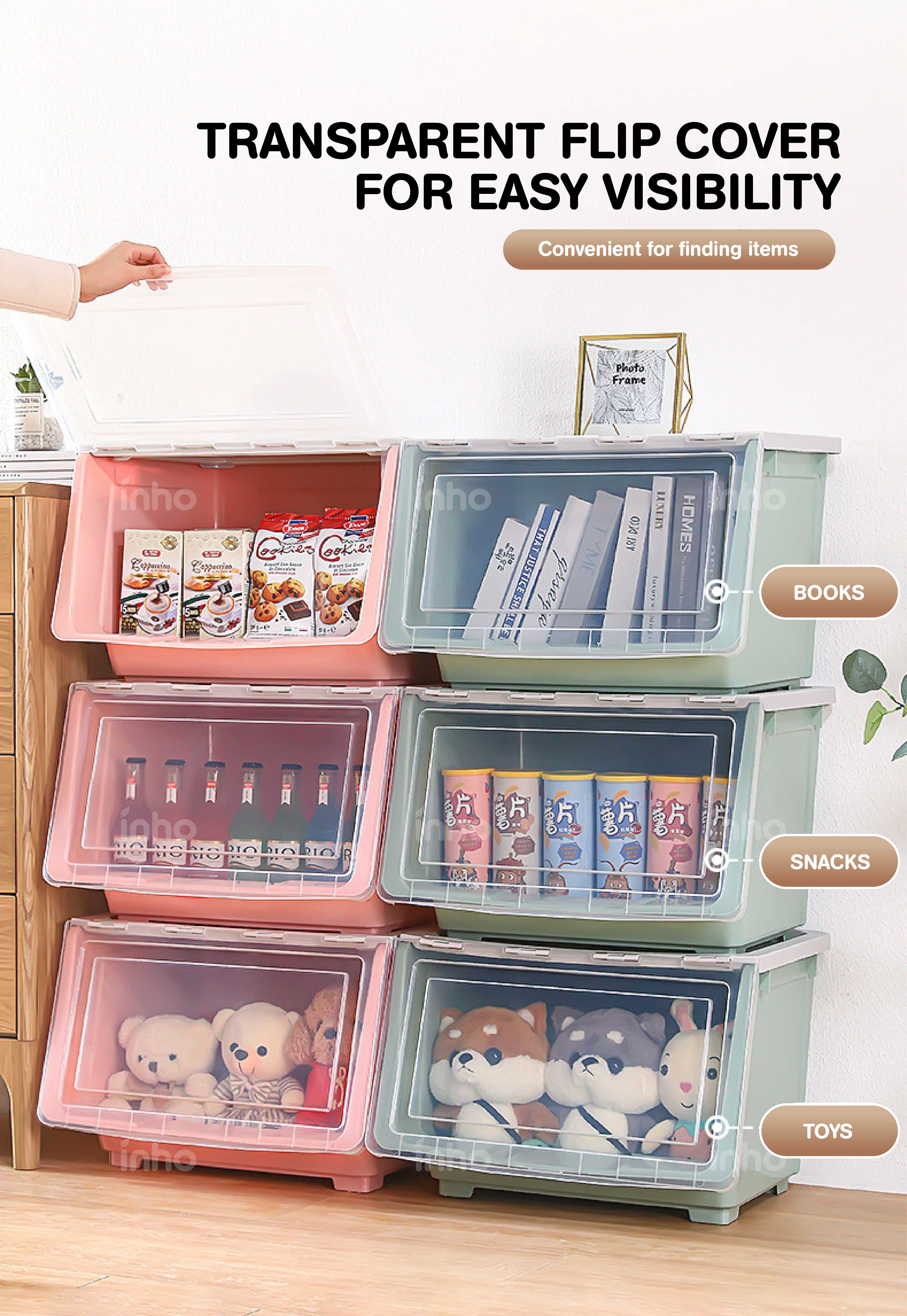 INHO 34/38/56L Multipurpose Stackable Movable Container Storage Box ...