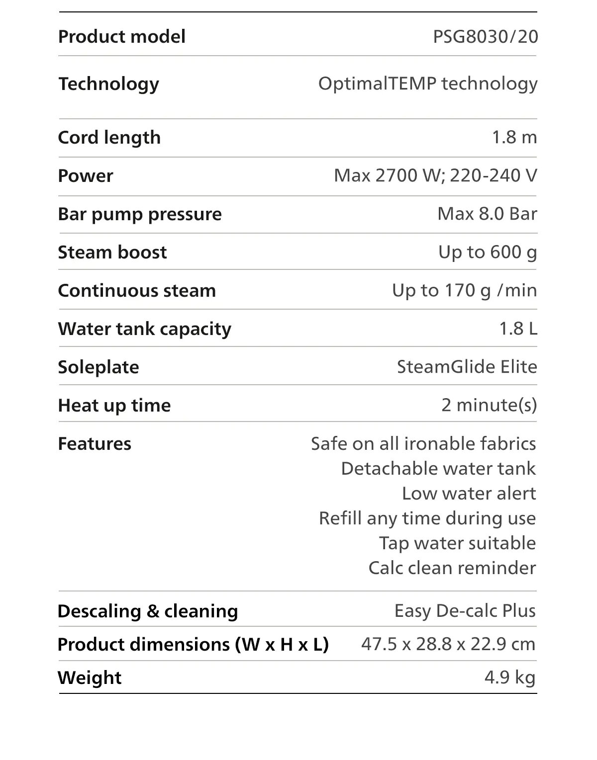 Philips PerfectCare 8000 Series Steam Generator PSG8030 | PSG8030/20 ...