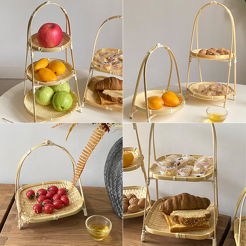 💥Bamboo Round Food Serving Hood Hand-Woven Basket Picnic Basket for ...