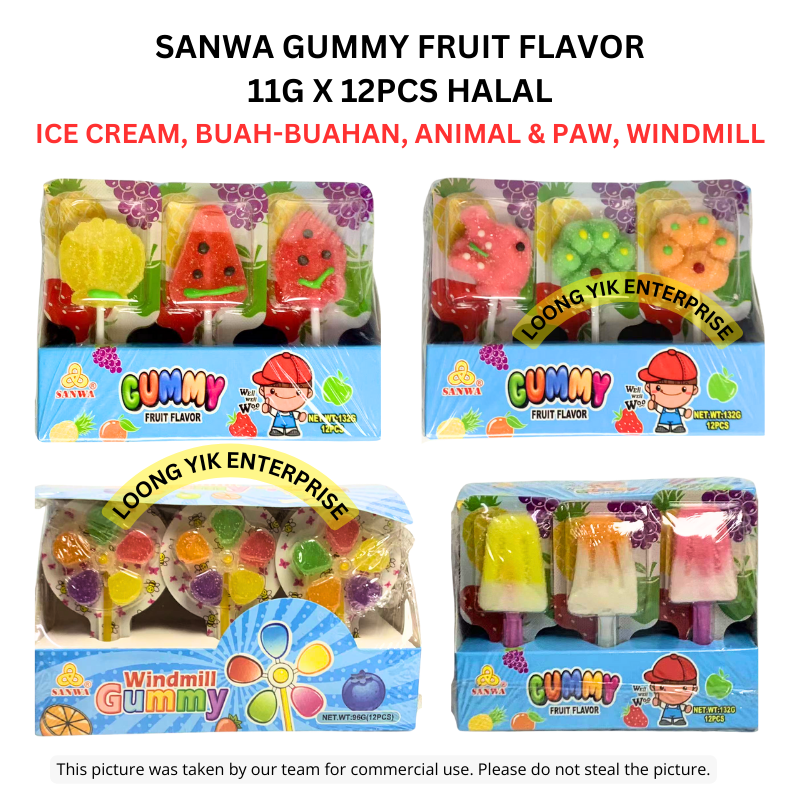 SANWA GUMMY FRUIT FLAVOR 11G X 12PCS HALAL ICE CREAM, BUAH-BUAHAN ...