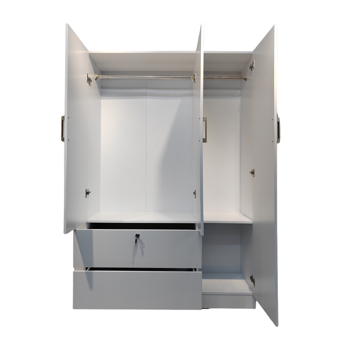 Furniture Direct ALVA 120cm 3 Door 2 Drawers Wardrobe With Key Lock ...