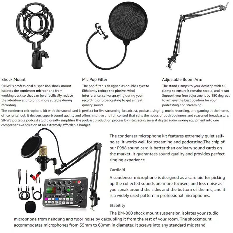 F998 Live Sound Card Bluetooth + BM800 Professional Condenser ...