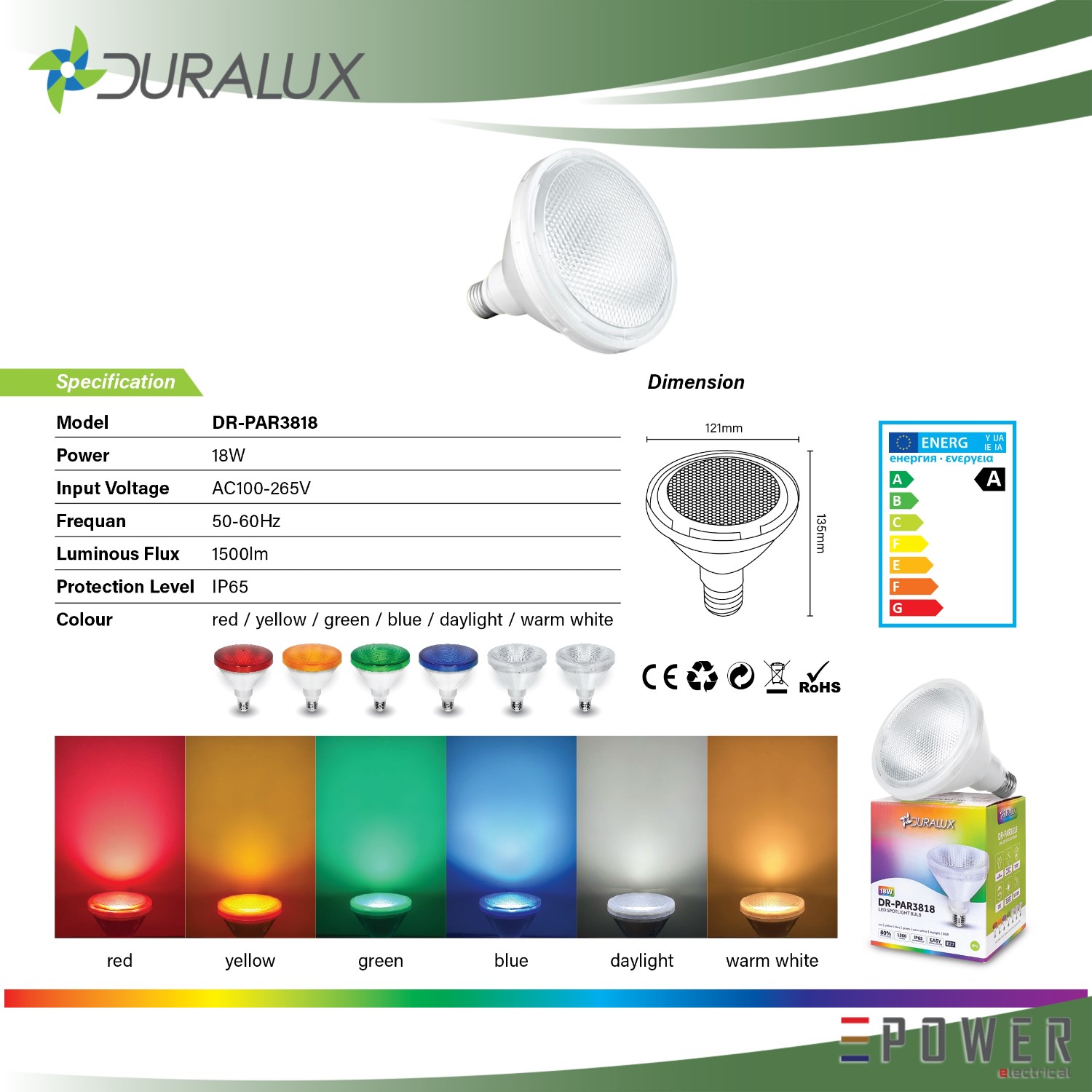 DURALUX PAR 38 LED SPOTLIGHT BULB 18W IP65 DR-PAR3818 | Shopee Malaysia