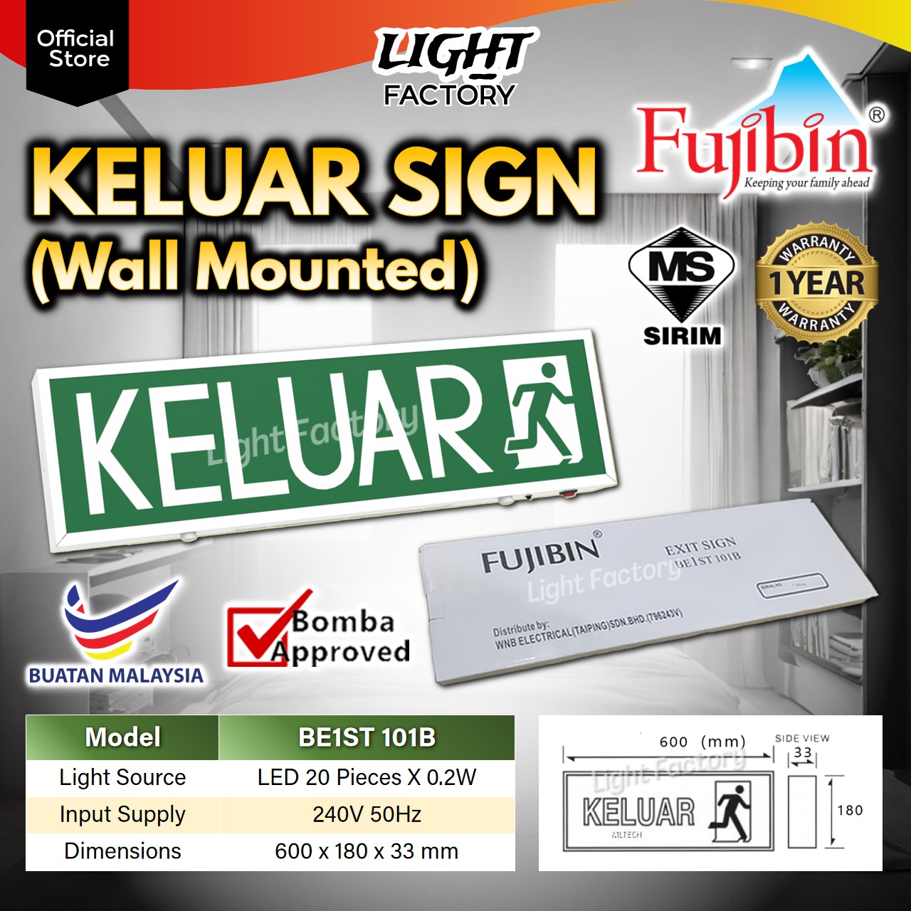 [SIRIM & Bomba Approved] KELIP KELIP LED KELUAR SIGN FUJIBIN BE1ST 101B ...