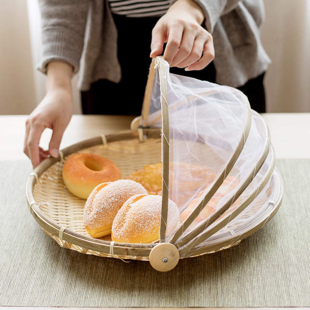 💥Bamboo Round Food Serving Hood Hand-Woven Basket Picnic Basket for ...