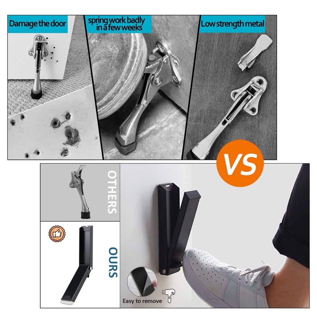 No Drill Door Stoppers For Bottom Door Holder Foot Control Stainless ...