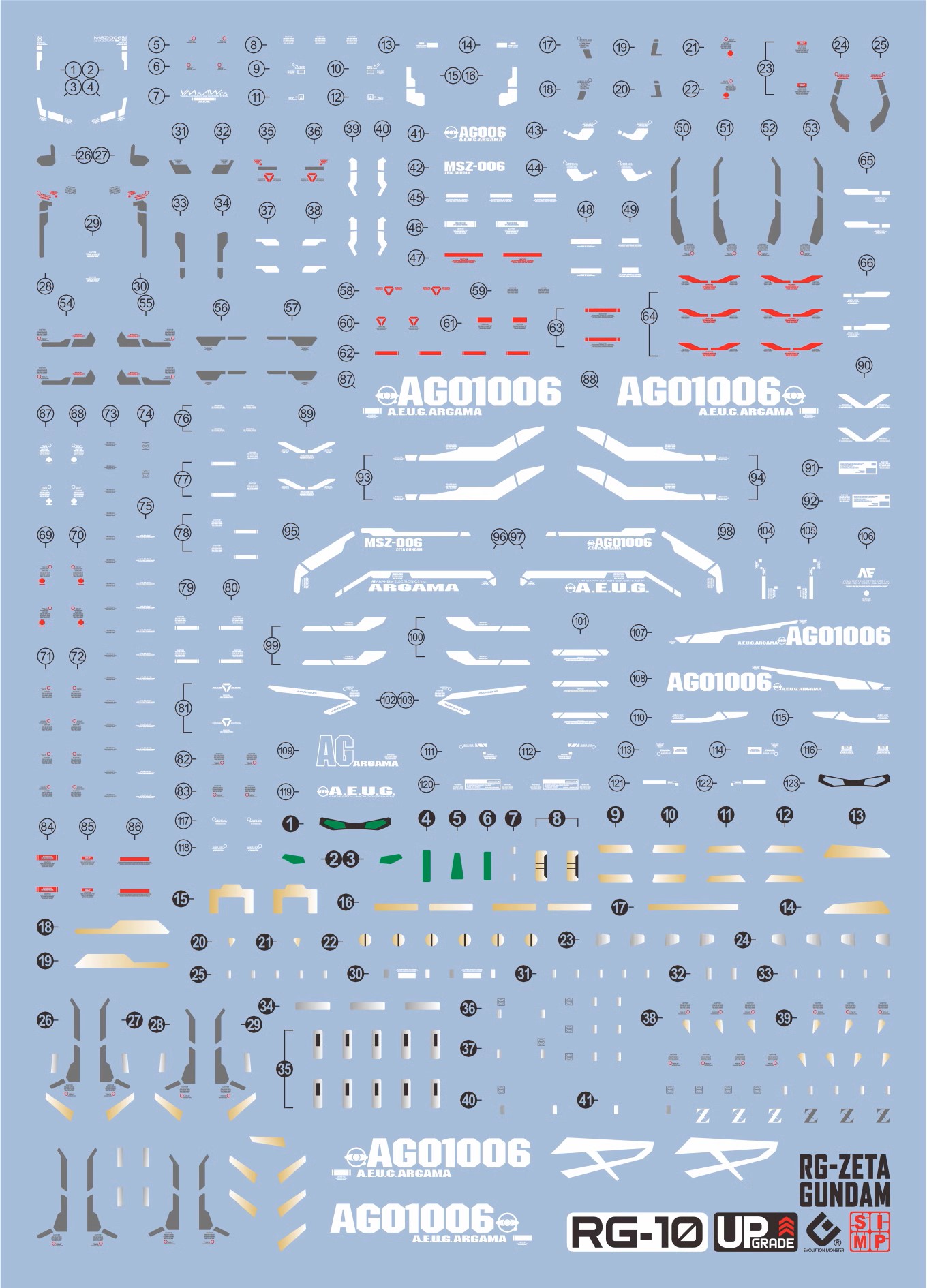[MONSTER ] E-RG10 RG 1/144 MSZ-006 ZETA GUNDAM WATER DECAL FLUORESCENT ...