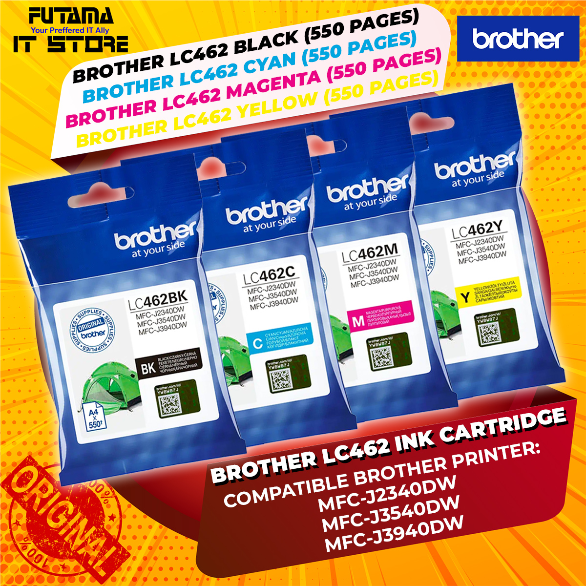 BROTHER LC-462/462XL (Black/Cyan/Magenta/Yellow) - Brother Genuine Ink ...