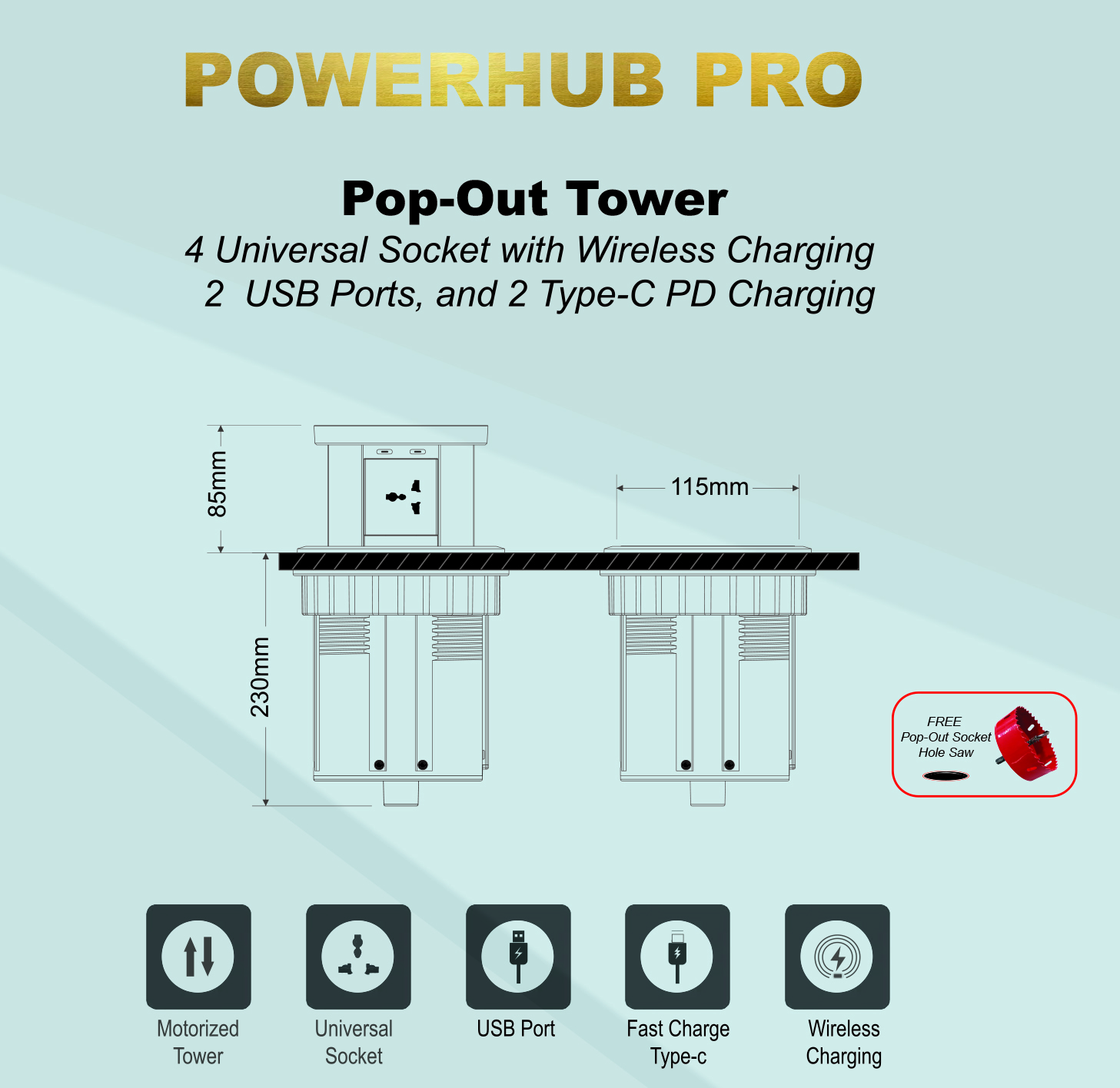 ReTouch Powerhub PRO Automatic Pop up Pop Out socket with Wireless ...