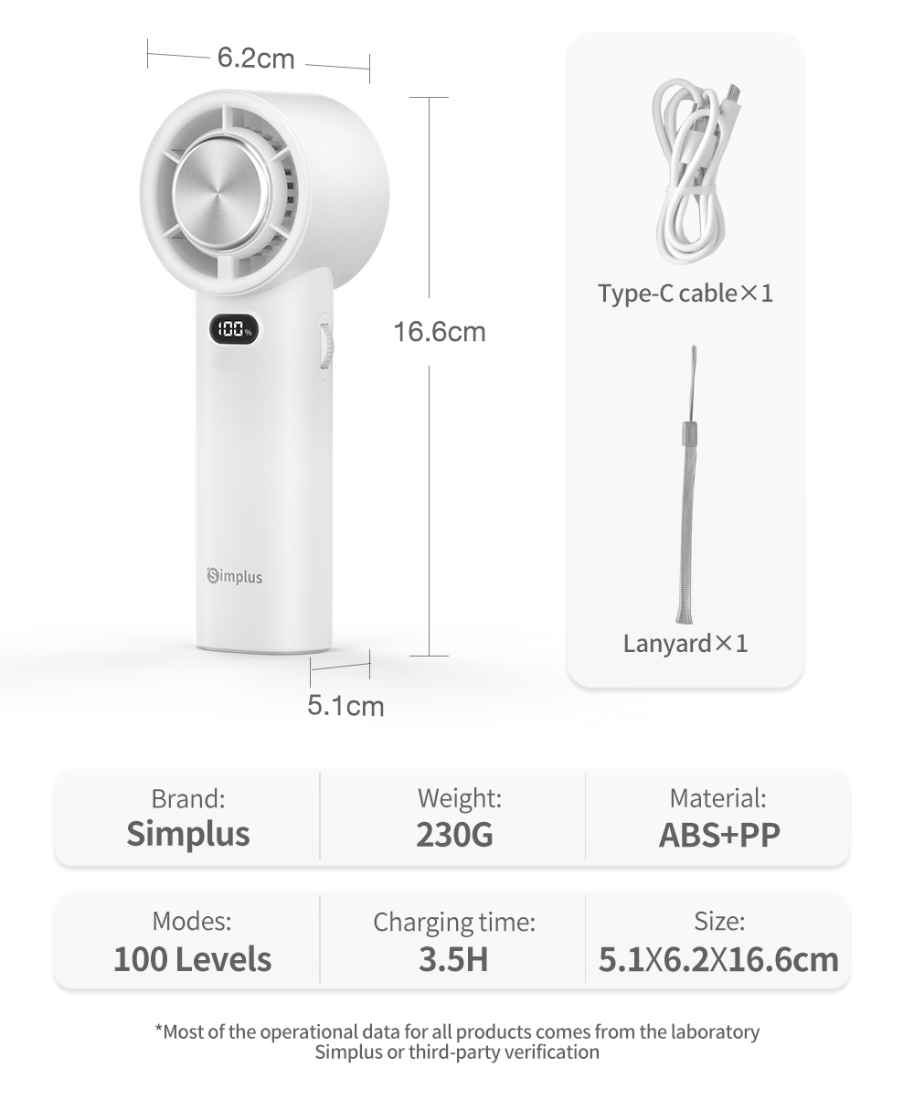 Simplus Handheld Fan Portable Bladeless Mini Fan with Ice-Cooling Function 100 Level Adjustment ...