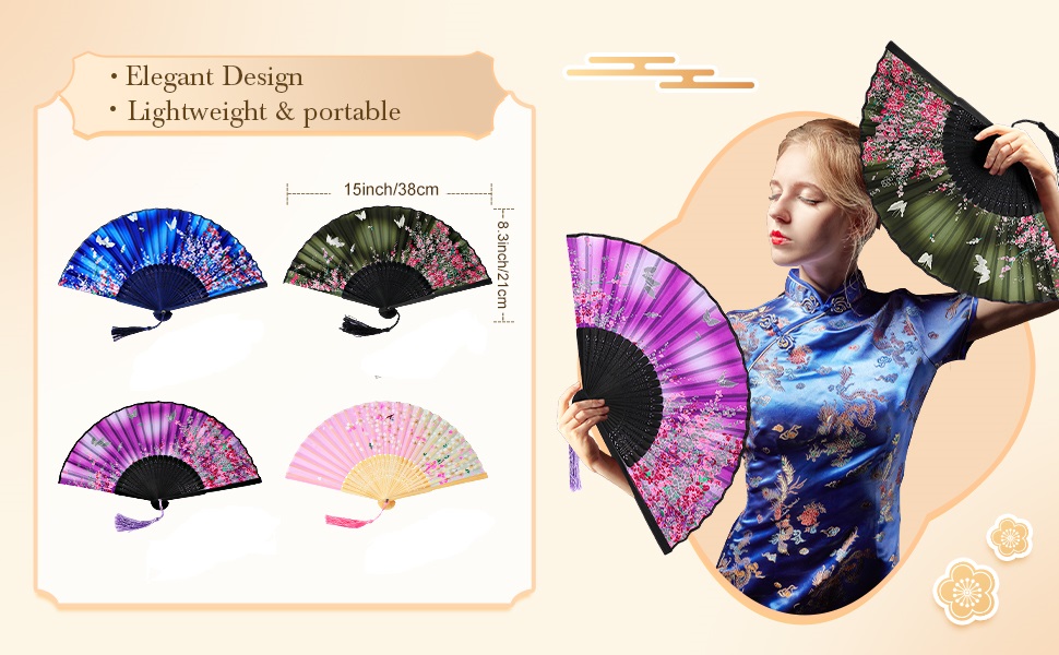 Elegant Floral Black Bamboo Hand Fan Kipas Tangan Lipat Buluh Corak ...