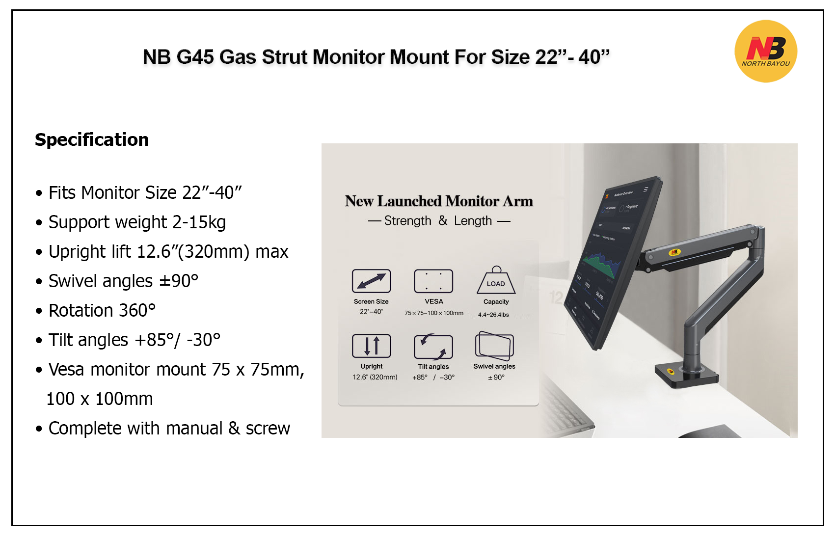 NB G45 Heavy Duty Monitor Mount Support Size 22" - 40" | Shopee Malaysia