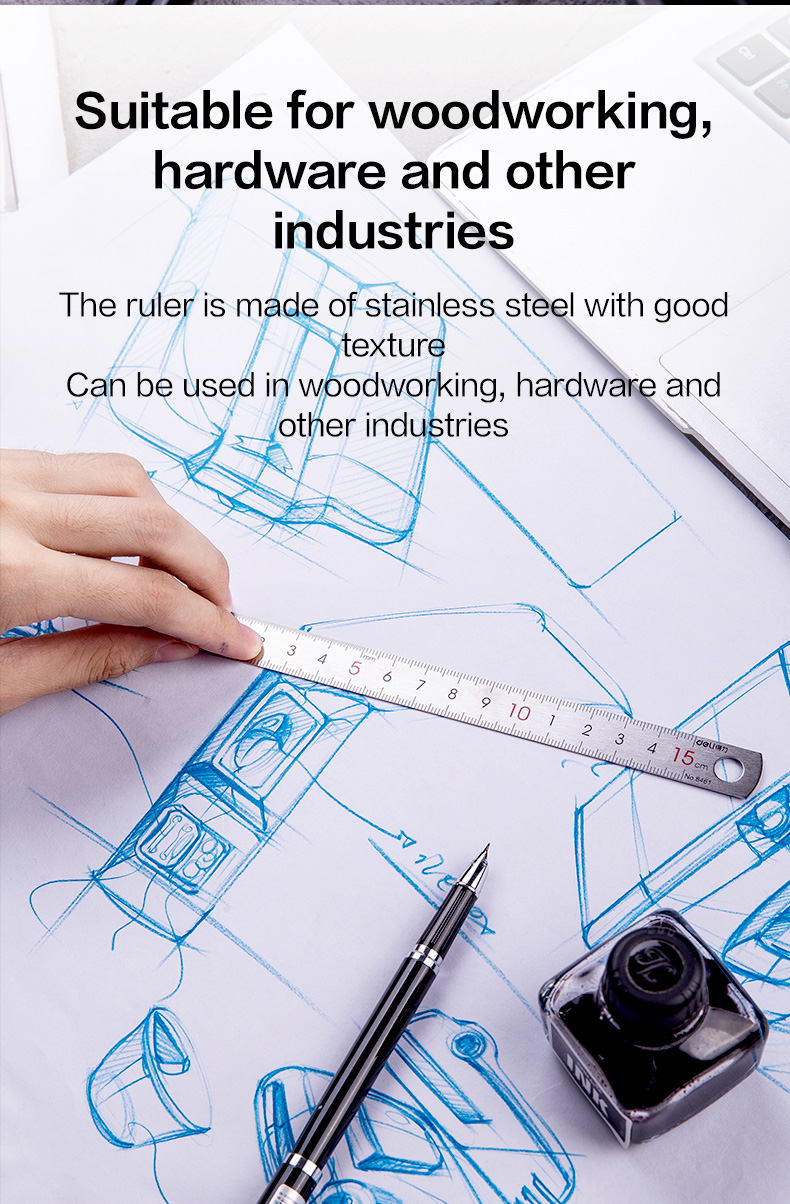 Deli Metric Metal Ruler Steel Scale Durable Precision Measuring Tool ...