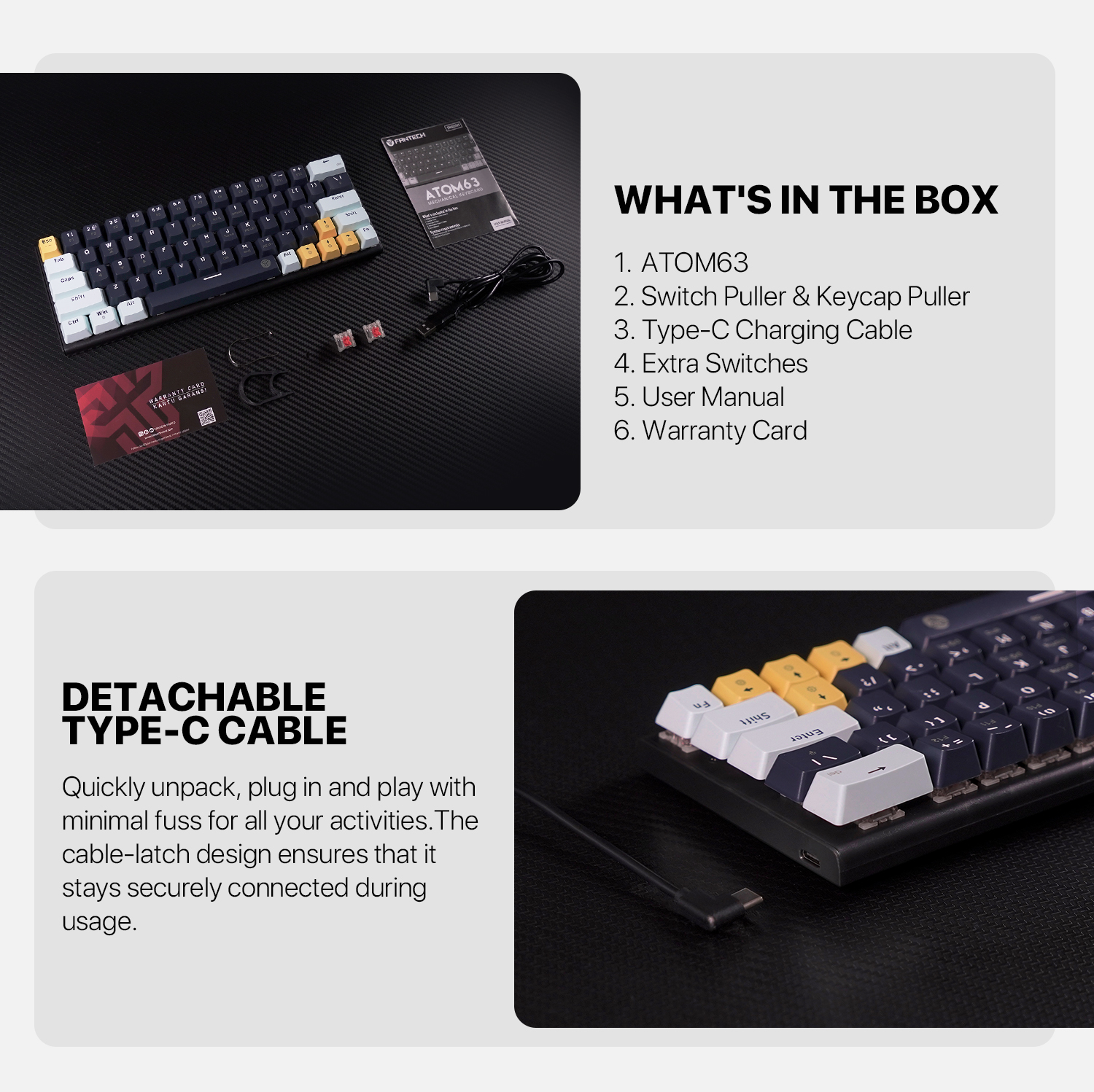 Fantech ATOM Mizu Series Gaming Mechanical Keyboard 60% 75% 95% ATOM 63 ...