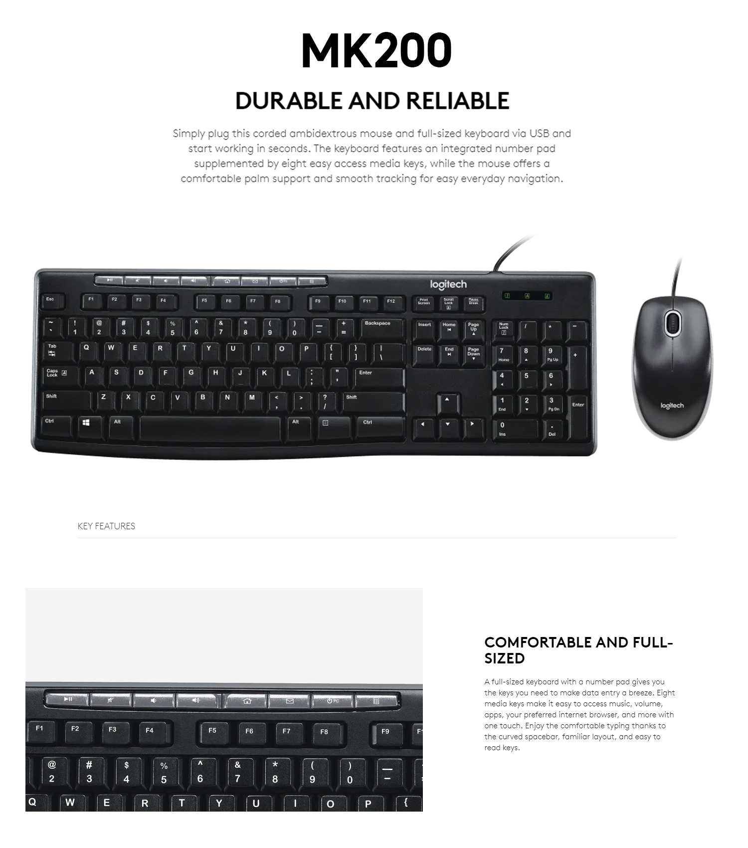 Logitech Mk200 Media Corded Keyboard And Mouse Combo Plug And Play