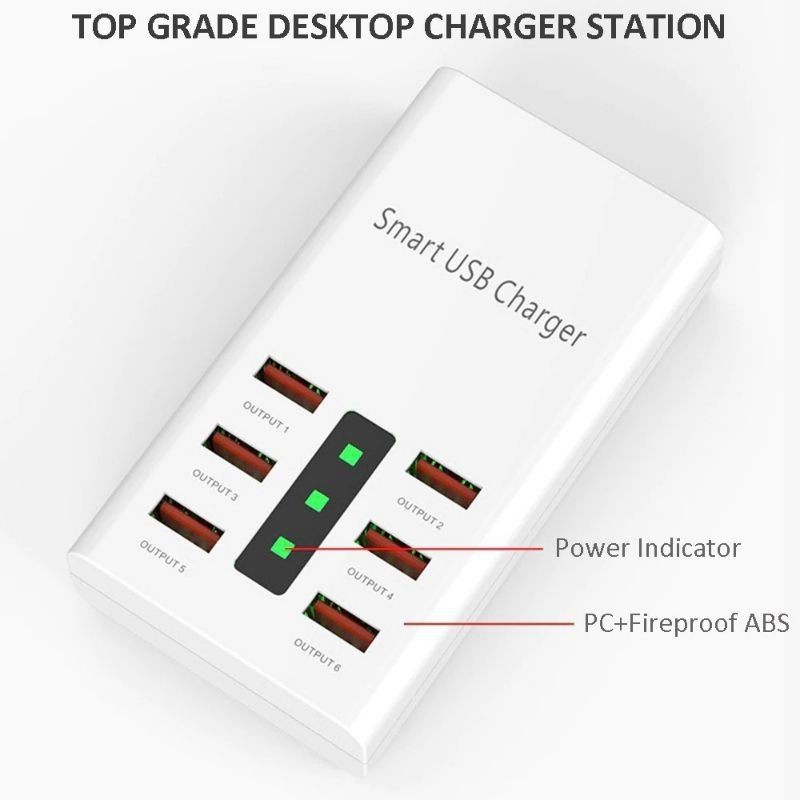 🇲🇾 6 USB PORT HUB Multi USB Charger Station 6A Charger Plug With light ...