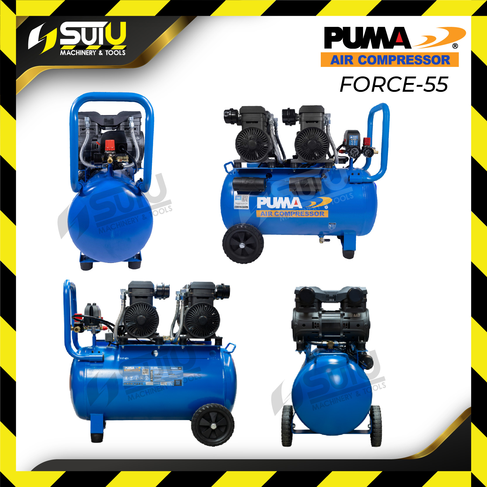 PUMA FORCE-55 / FORCE 55 / FORCE55 4HP 55L Oil Free / Oilless Air ...