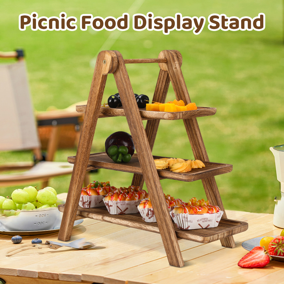 3LAYERS Tray Decor Cake Dessert Wooden Pallet Storage Rack Farmhouse ...
