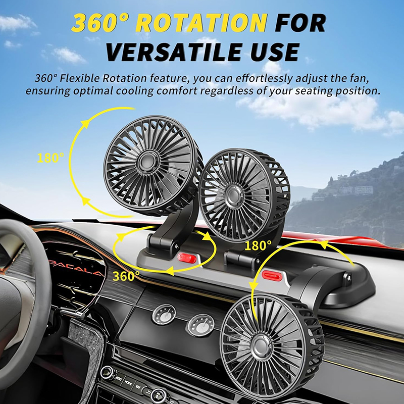 Car Strong Dual Fan Air Conditioning Double Booster Cooler 360° Desktop ...