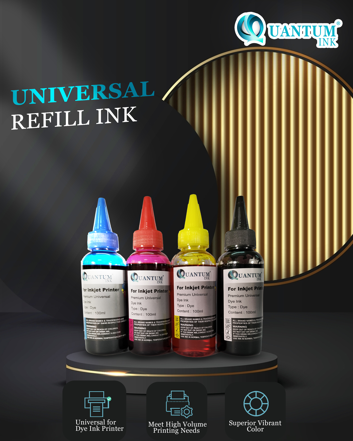 Universal Printer Refill Ink 100ml for Inkjet CISS Black Cyan Magenta ...
