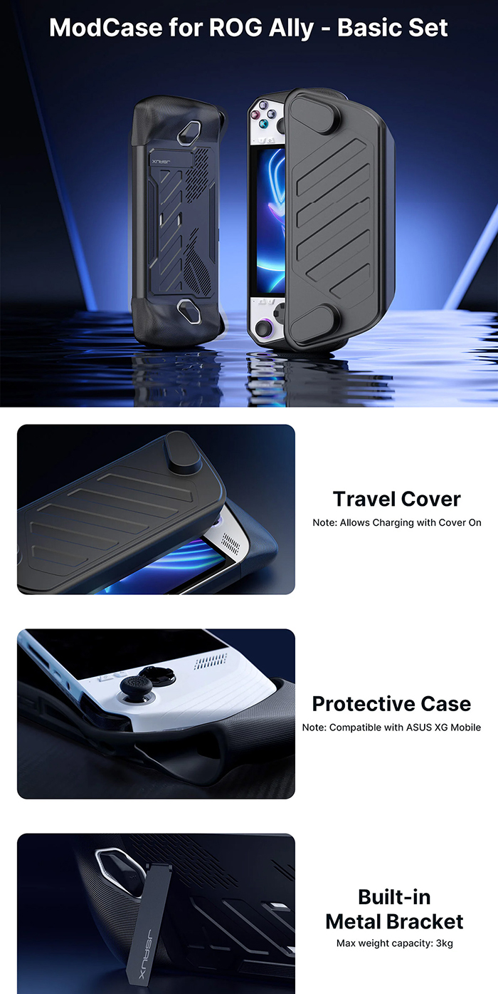 JSAUX PC0109 Black Modcase for ROG Ally - Basic Set Complete Drop-Resistant 360ᵒ Protection case ...