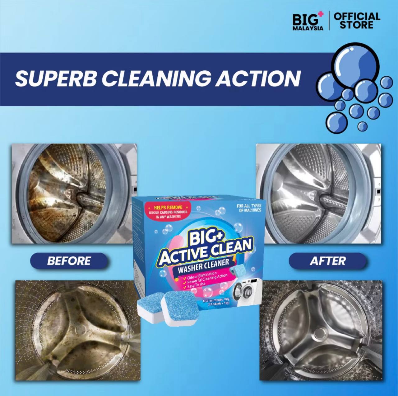 BIG+ Active Clean Washer Cleaner Laundry Washing Machine Cleaning ...