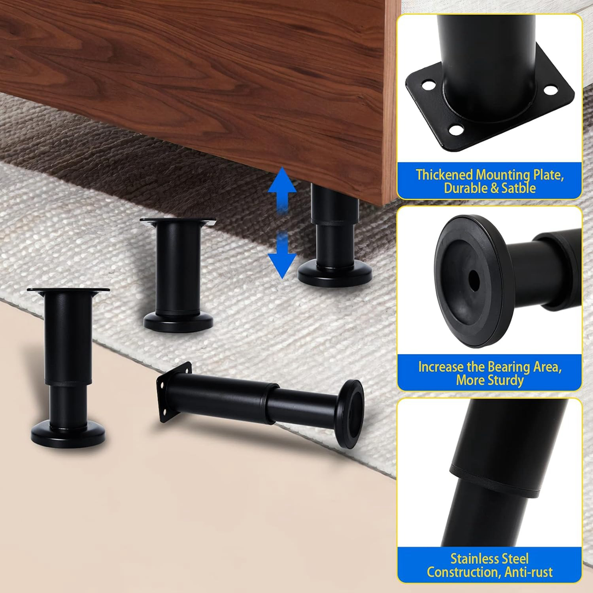 Adjustable Metal Table Leg kaki meja Bed Leg Support kaki sofa Cabinet ...