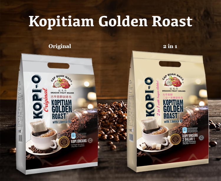 Dragon Fruit Brand Kopi-O Original (No Sugar) Kopitiam Golden Roasted with Liberica (85) 15's x ...