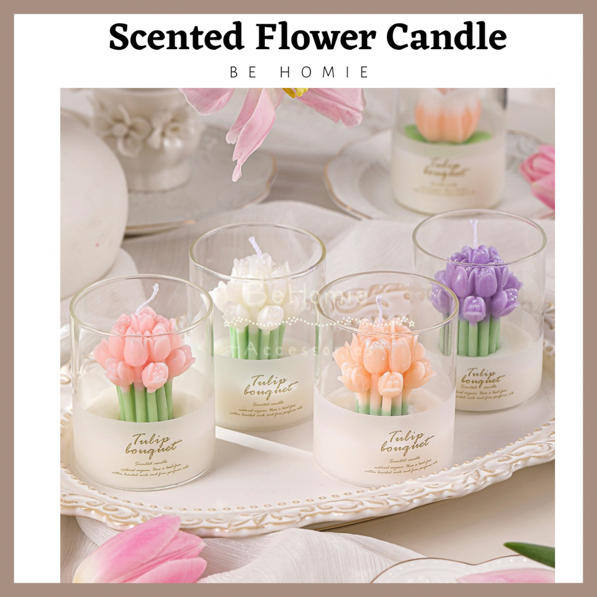 SCENTED FLOWER CANDLE GIFT BOX flower fragrance candle set tulip rose ...