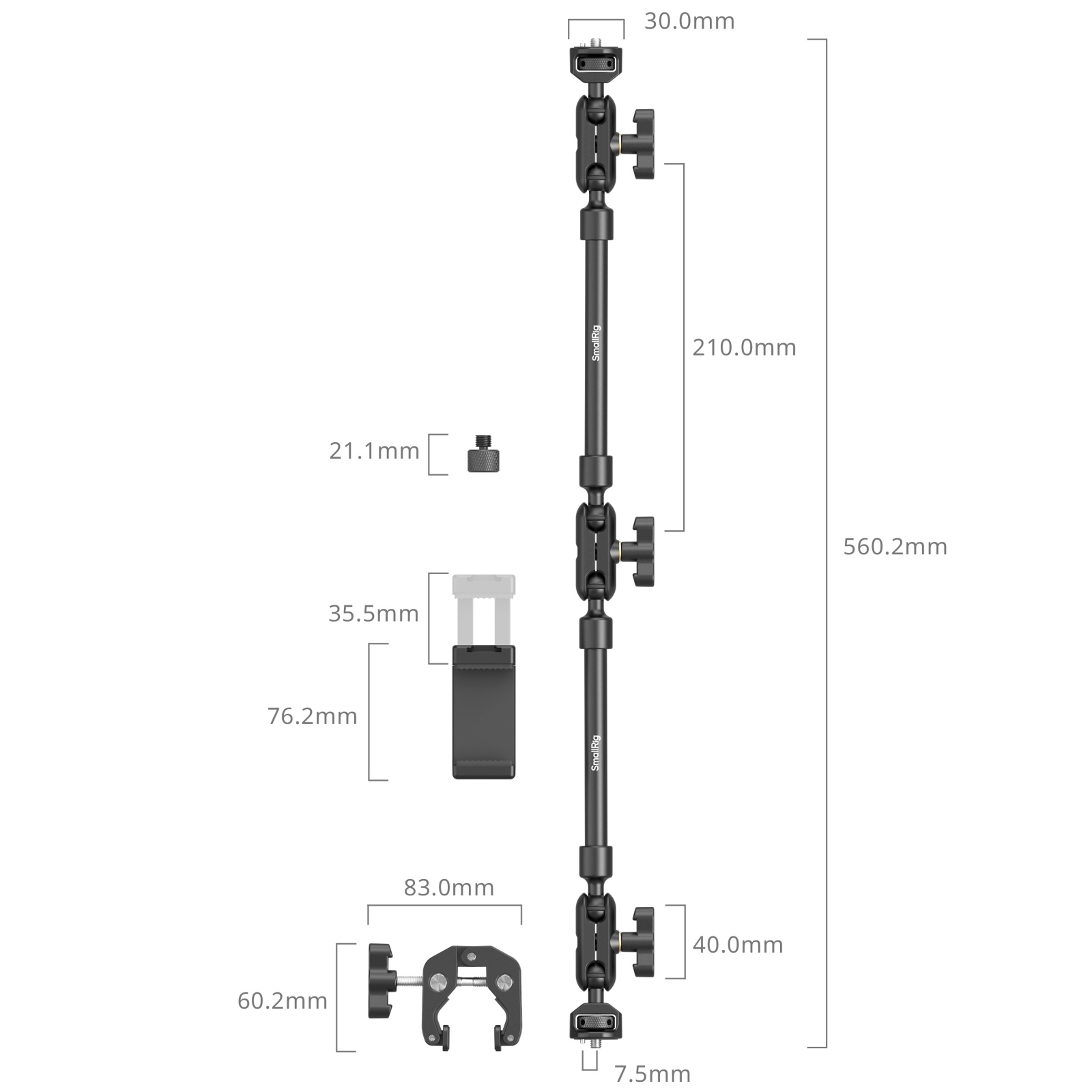 SmallRig 4766 22" Magic Arm with Clamp, Overhead Phone Mount Flexible ...