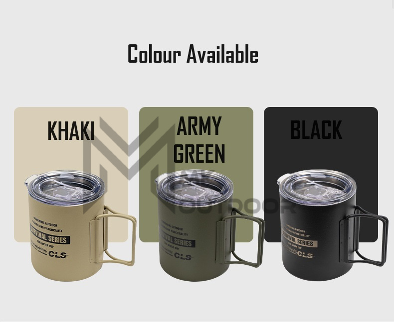 CLS Camping Tactical Cup Camping Cup Metal Vacuum Insulated with Lid with Foldable Handle ...