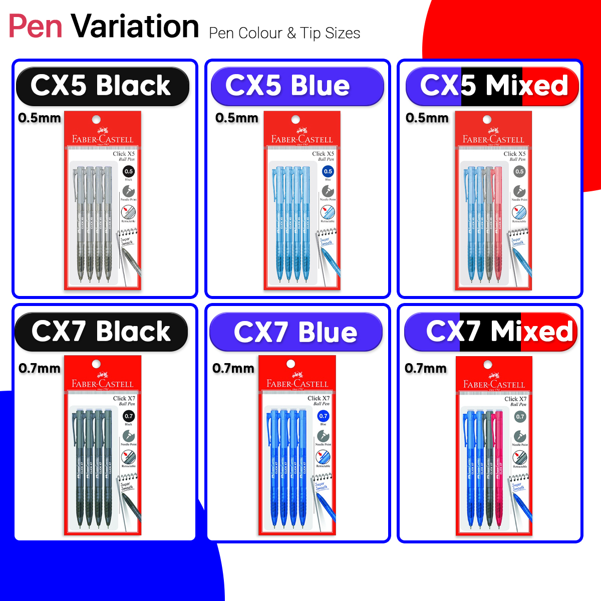 Faber Castell Pen Click X5 X7 Ball Pen Super Smooth 0.5mm 0.7mm Pen ...