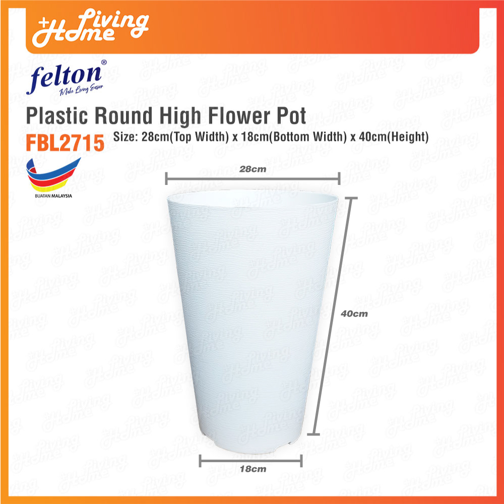Plastic Round High Flower Pot White Color Pasu Bunga Plastik Bulat ...