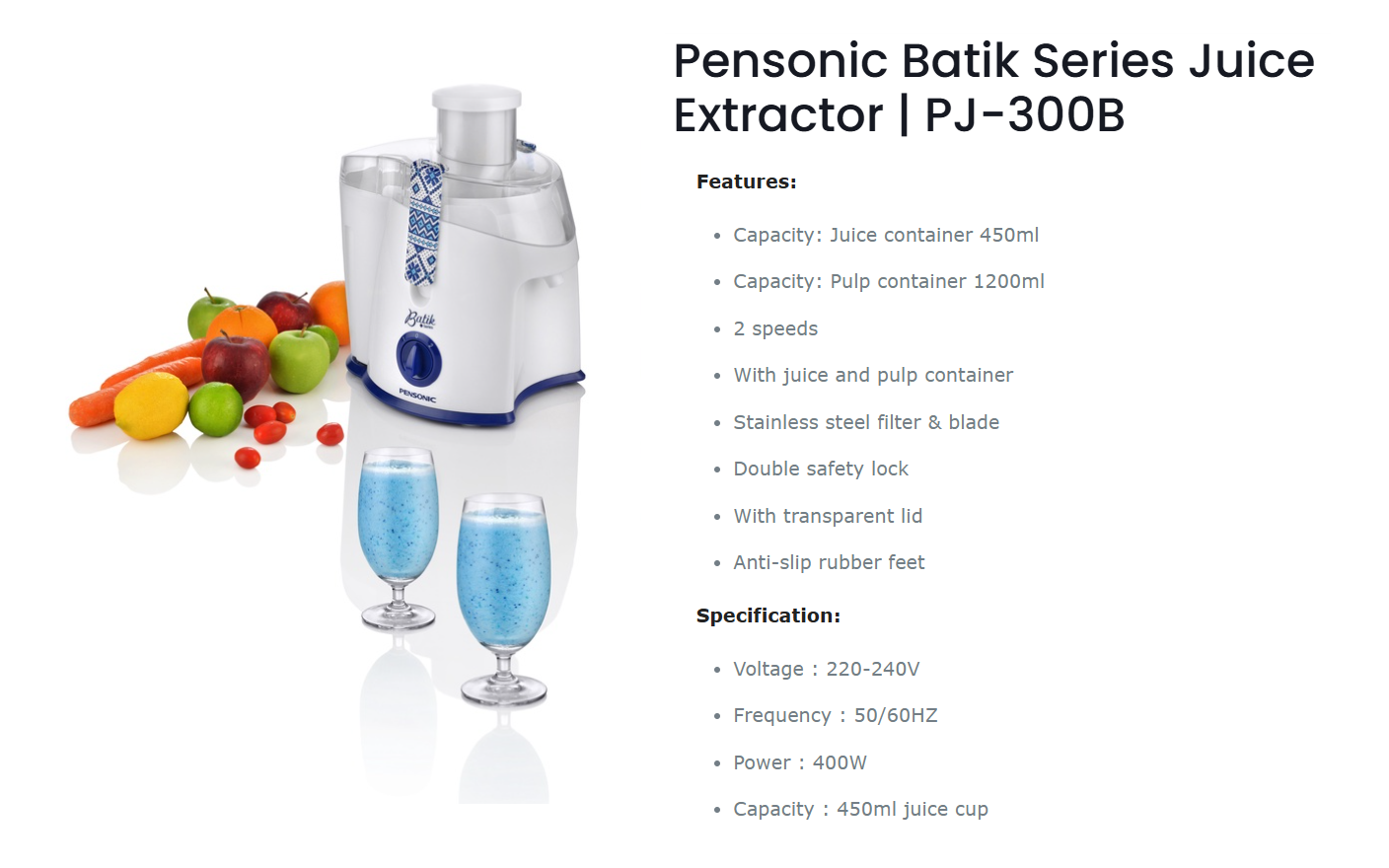 Pensonic Juice Extractor Fruit Juice Batik Series Pemerah Jus Buah ...