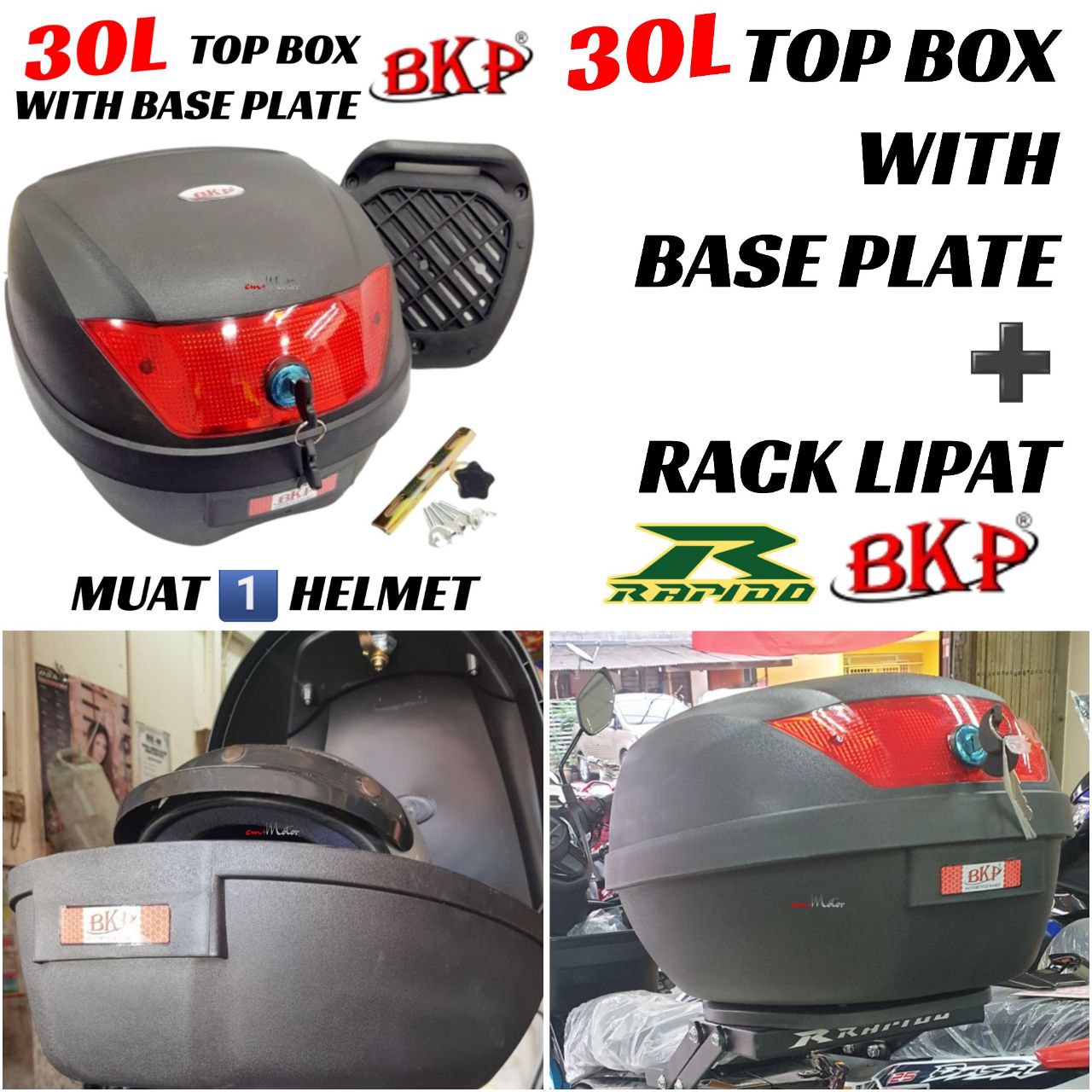 BKP 30L Top Box Motorcycle+Rapido Adjustable Rack Y15ZR 135LC Avantiz ...