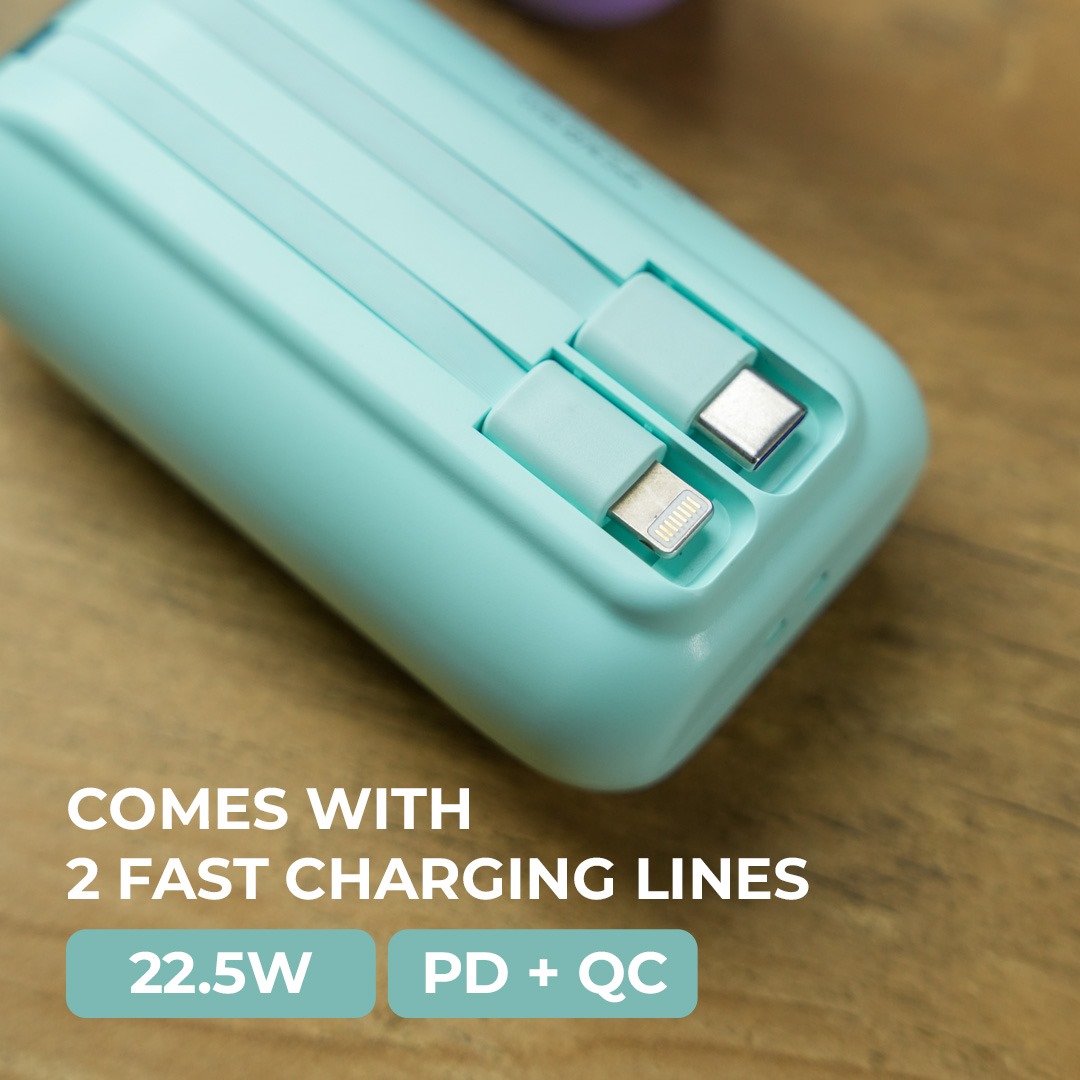AIVR Y144 Mini 10,000mAh PowerBank 25W with Built-In Lightning and Type ...