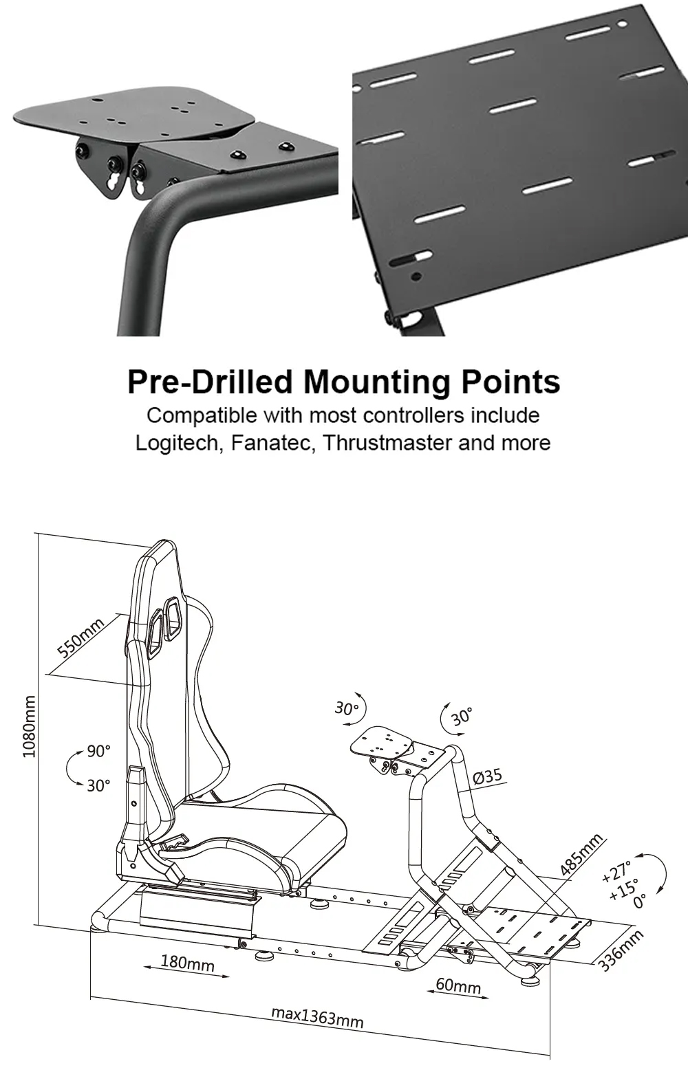 Brateck LRS09-BS01 Racing Simulator Gaming Cockpit with Steering Wheel ...