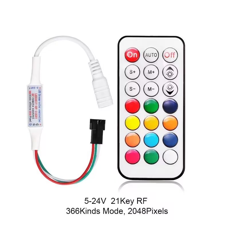 3Pin 21key 5-24V Remote Control For WS2811 WS2812B 1903 Dream Color LED ...