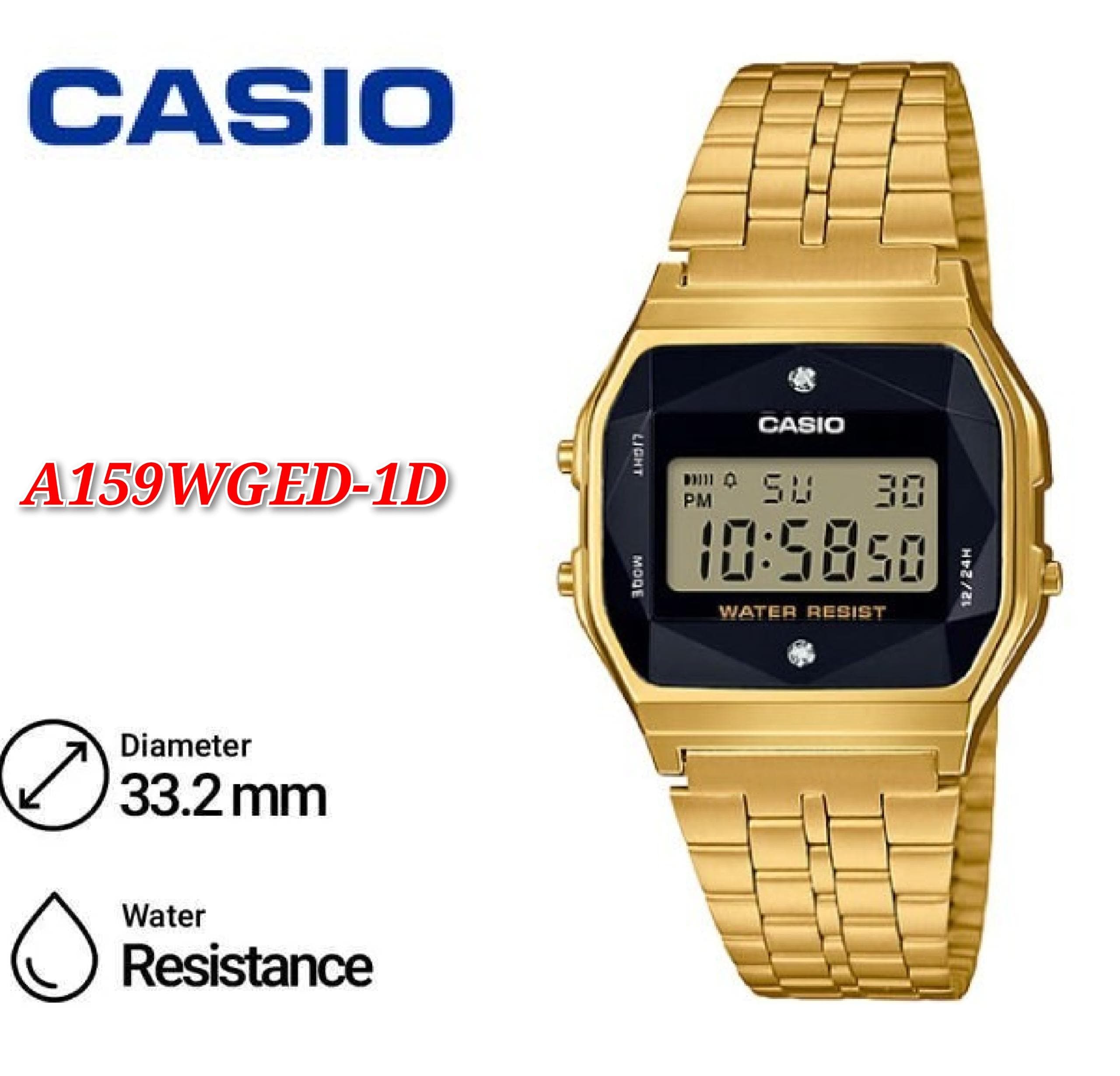 Casio Vintage A159WGED Natural Diamonds Series Digital Stainless Steel ...