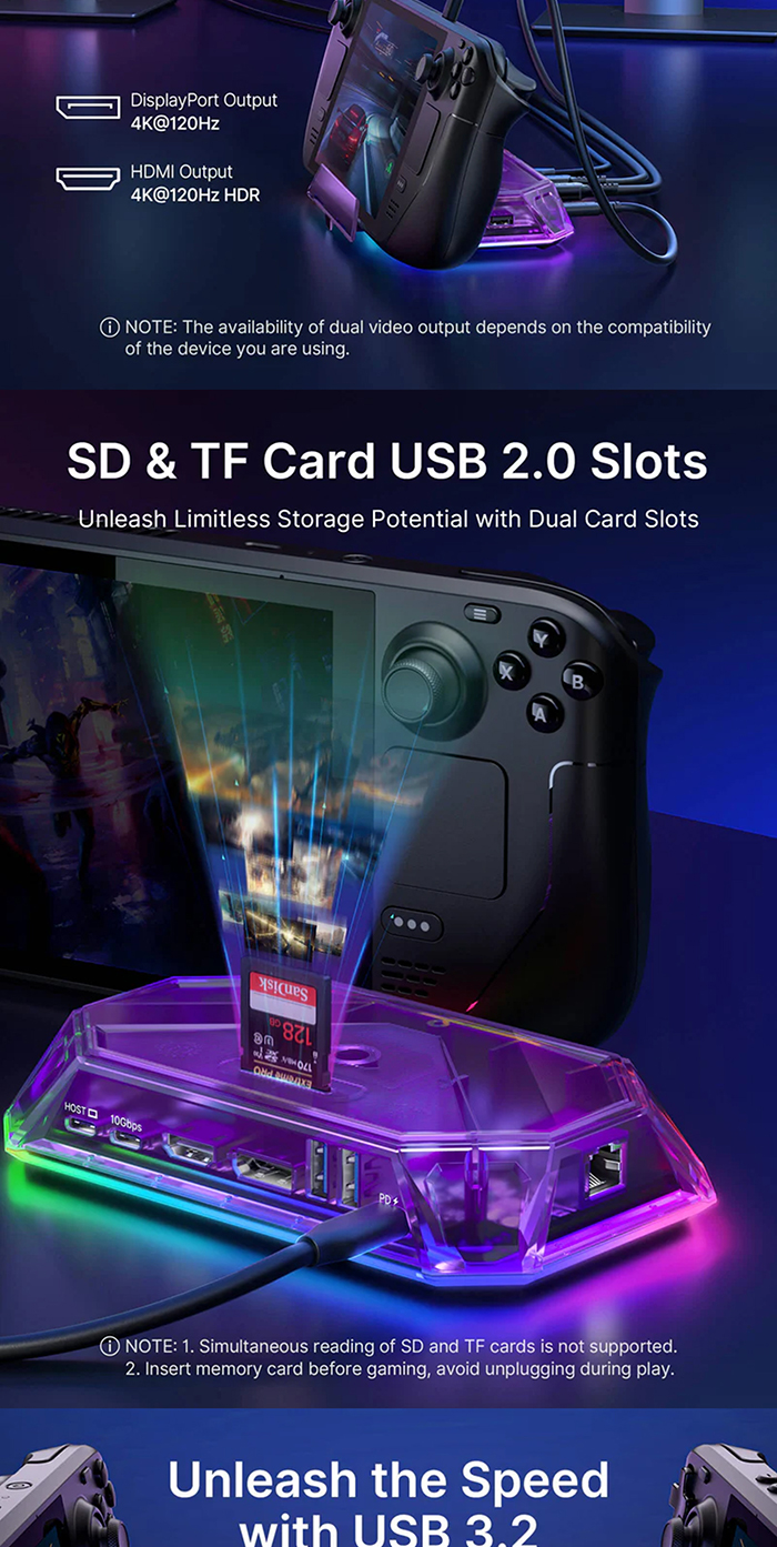 JSAUX HB1201S Purple RGB Docking Station 12-Port RGB Docking Station ...