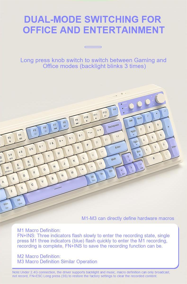 Aula S99 RGB Membrane Keyboard 3Mode Wireless Bluetooth Wired Keyboard ...