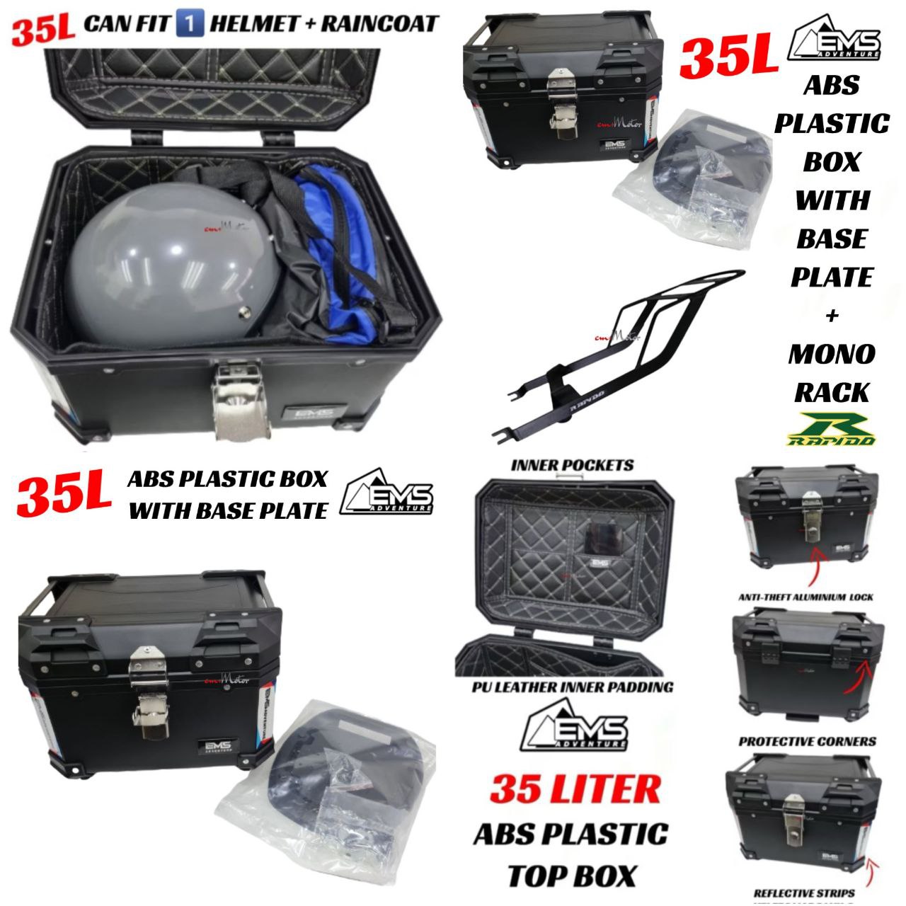 (Honda Wave 125i Fi) BKP 30L 36L EMS 35L Top Box Motor+RAPIDO Monorack ...