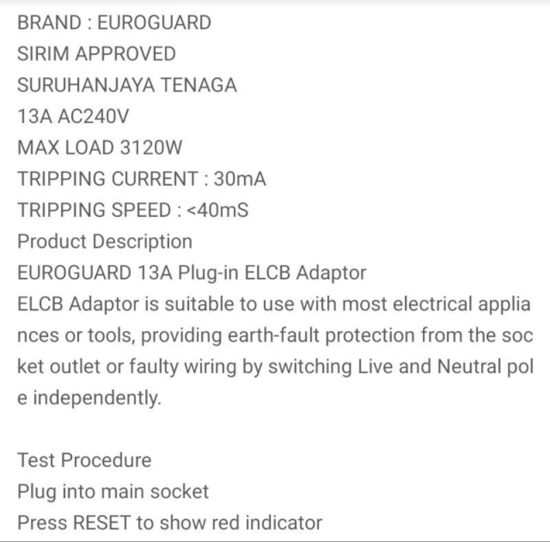 Sirim UK Plug Adaptor Power Protection RCD ELCB Safety 30mA UK Plug ...