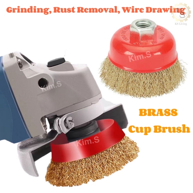 Kim.S 3 inch(75mm) Cup Brush Grinder Brass Steel Wire Crimped Wire ...